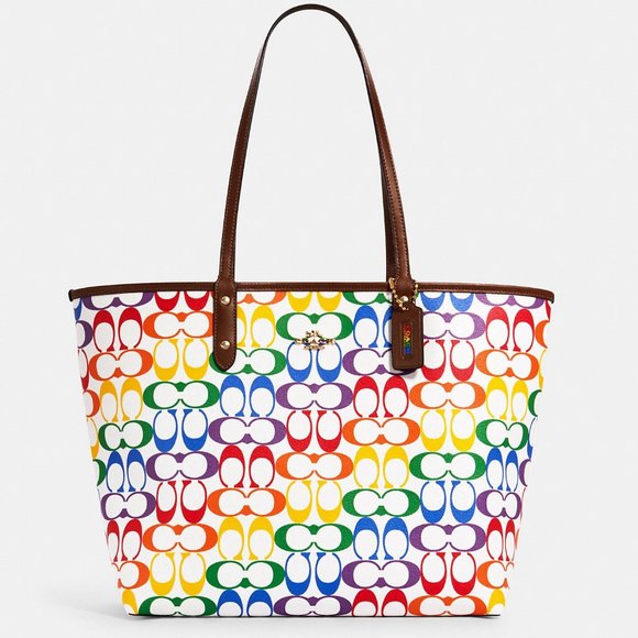 Coach | Bags | Coach Reversible City Tote In Rainbow Signature Canvas | Poshmark